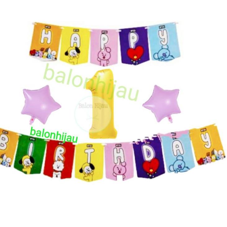 Bt21 Birthday Decoration Package Korean Character (BANNER + Number40Cm ...