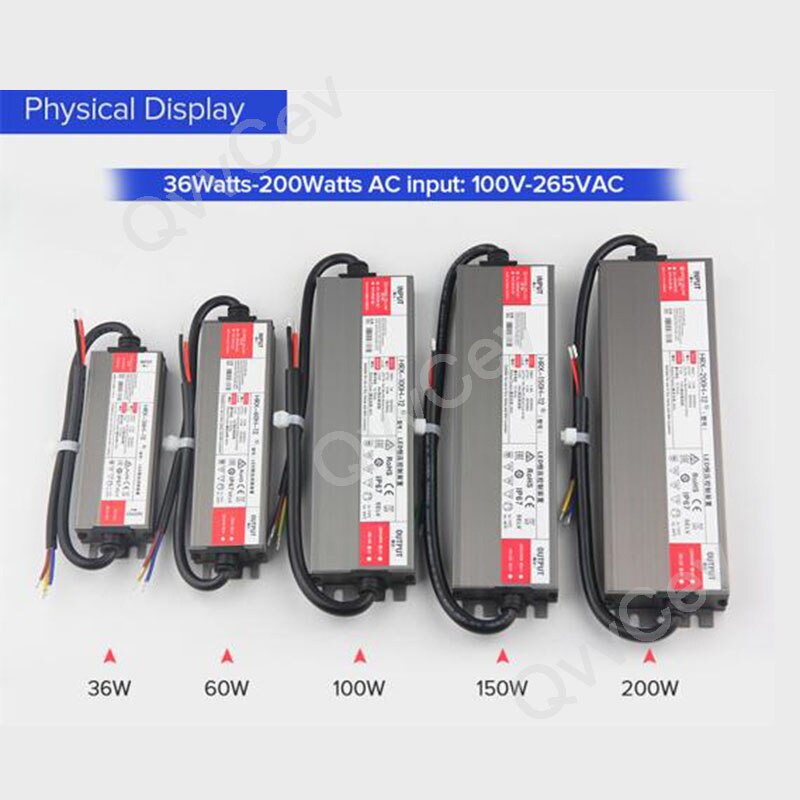36W 60W 100W 150W 200W LED Driver DC 12V 24V IP67 Waterproof Lighting Transformers for Outdoor ...