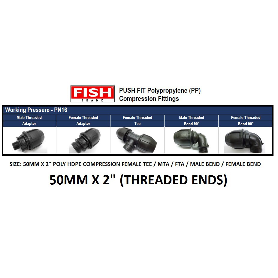 BRAND FISH Poly Fitting 50mm x 2" Inch Hdpe Poly Fitting Socket Elbow ...