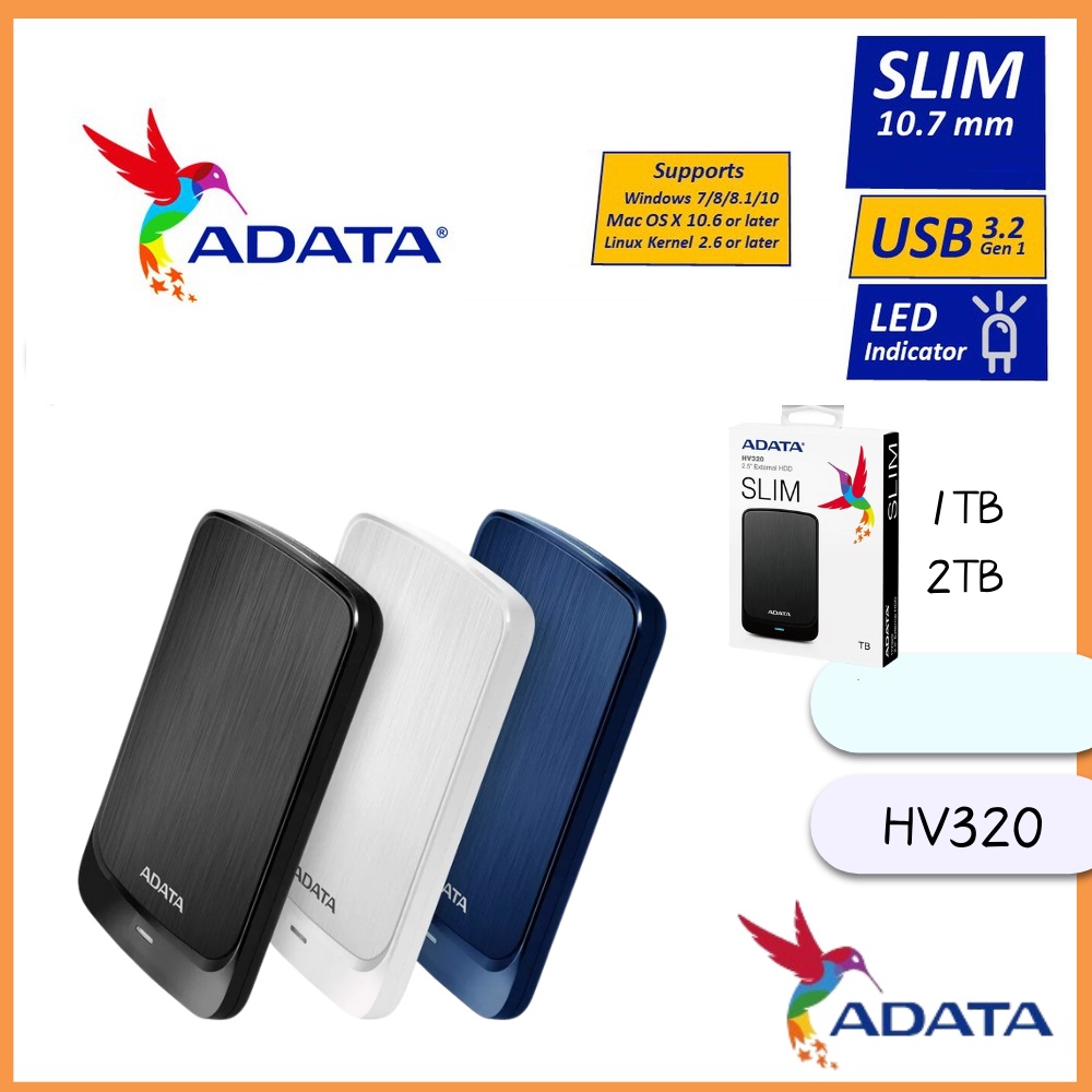 ADATA HV320 USB3.2 EXT HDD SLIM 1TB / 2TB EXTERNAL HDD HARD DISK HARDDISK ( BLACK / BLUE ...