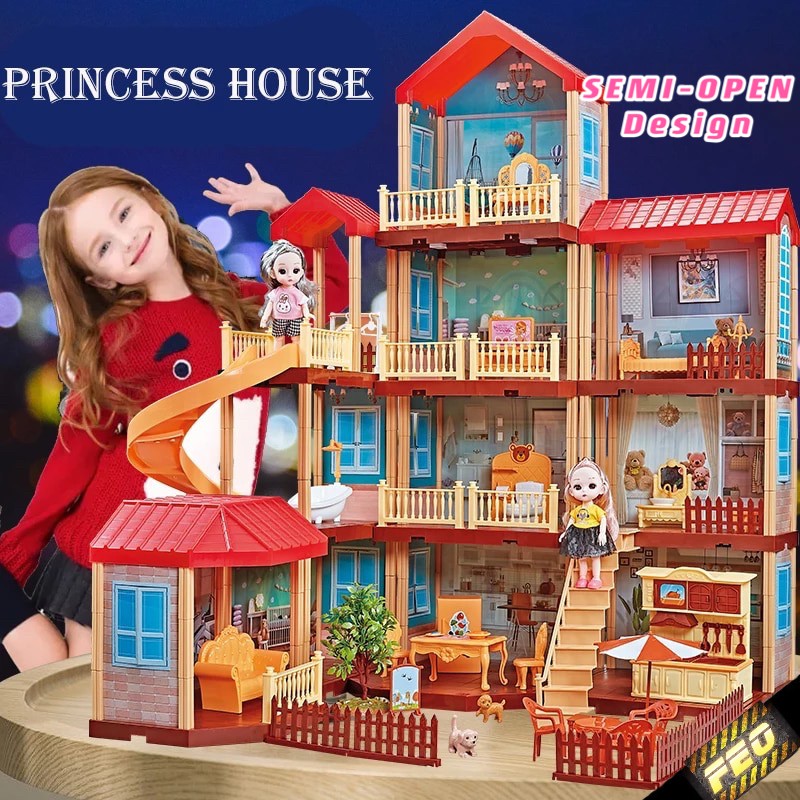 FEO Princess HOUSE DIY Big Villa Doll Plastic Play Castel Dollhouses ...