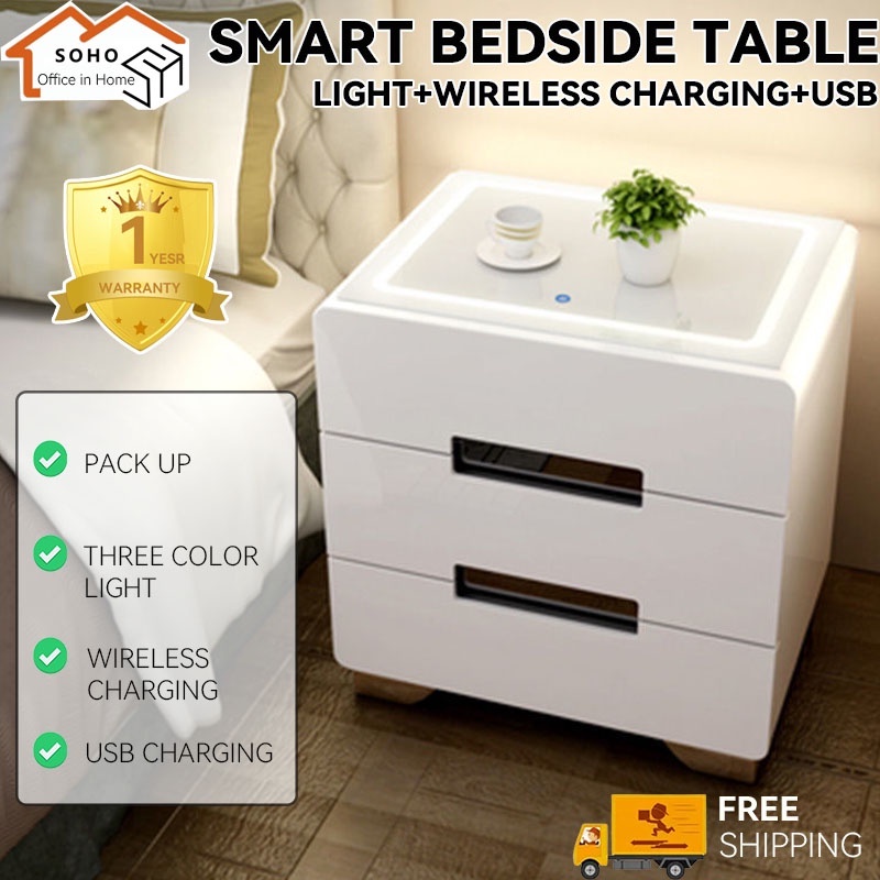 Cabinet Bedside Bedside Smart Table Intelligent Side Drawers With Light ...