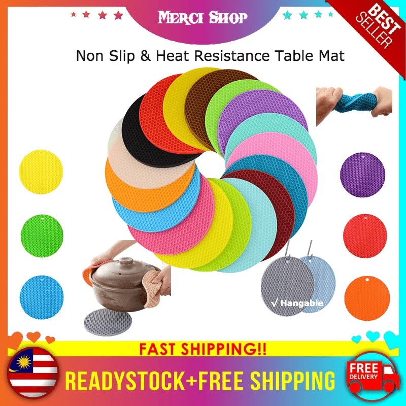 MS 18cm Round Heat Resistant Silicone Mat Coasters Non-slip High ...