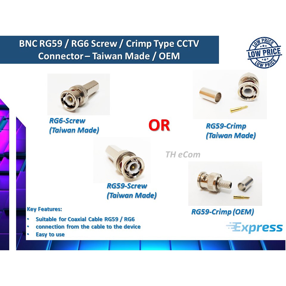 BNC RG59 / RG6 Screw Type / Crimp Type CCTV Connector for Coaxial Cable ...