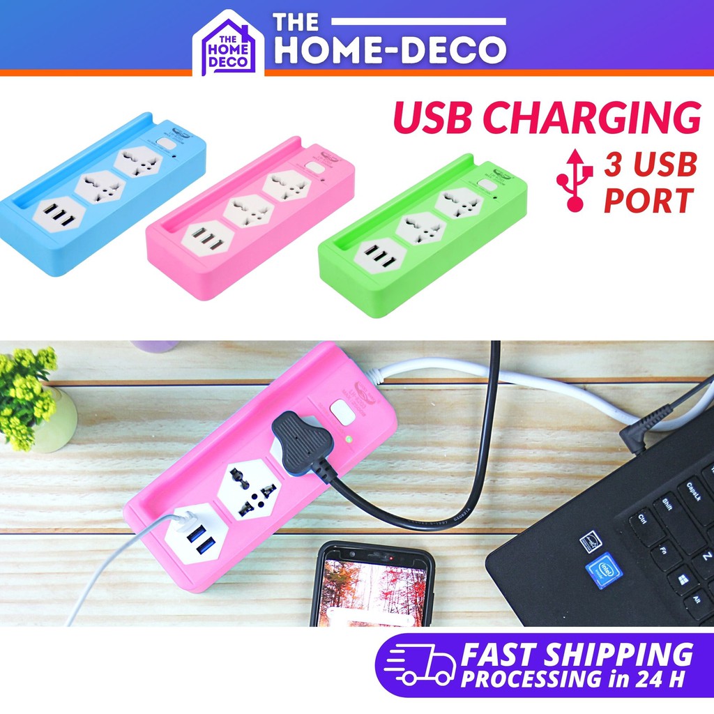 Trailing Socket 3 USB Charging Universal Plug Extension Power Converter ...