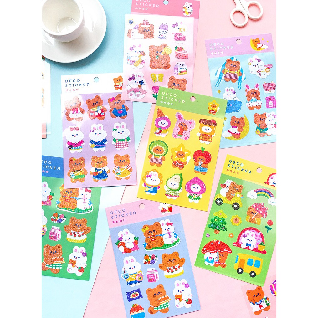 MEME MOMO Bear Hologram Sticker Removable Sticker Deco Sticker Cute ...