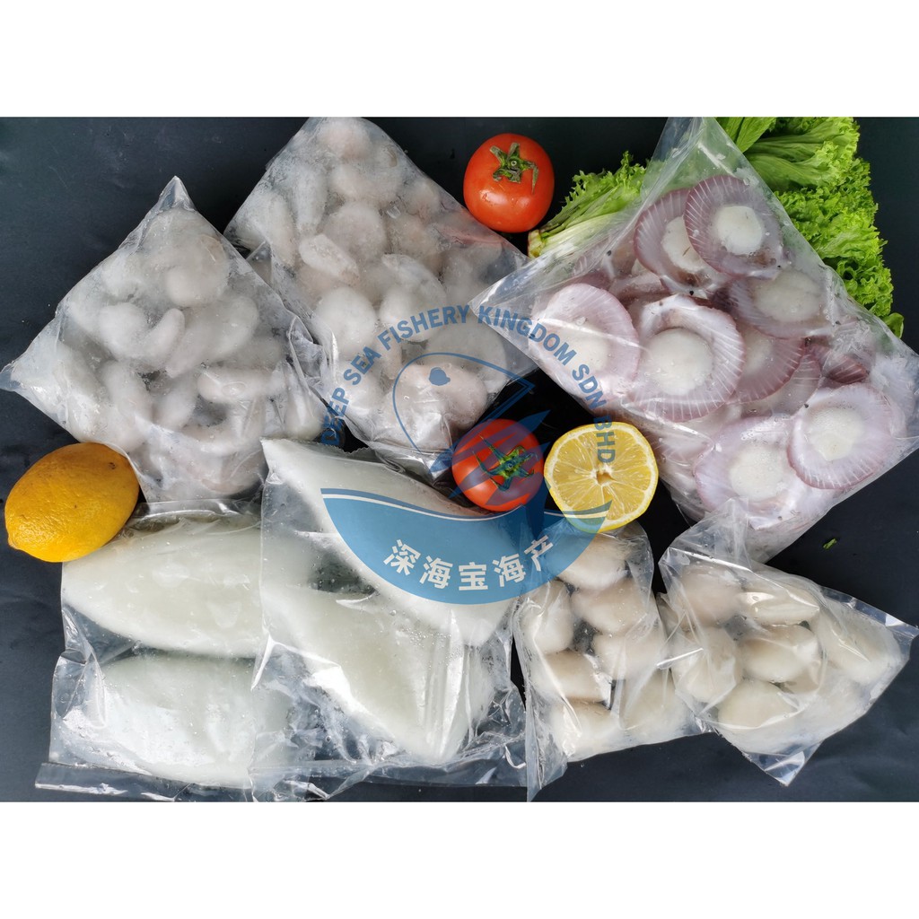 DS 9 SEAFOOD PACKAGE (prawn meat, scallop meat, scallop, squid ...