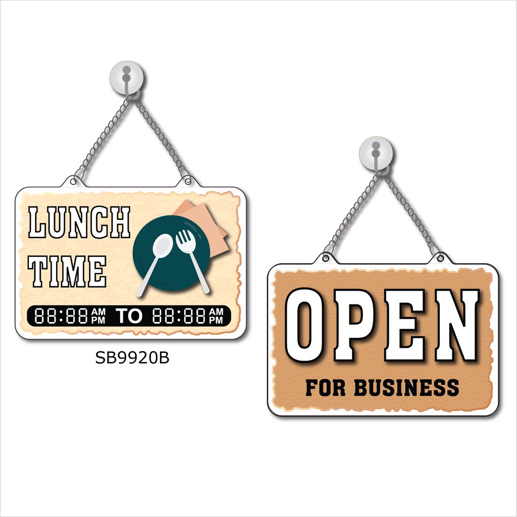 LUNCH TIME / OPEN FOR BUSINESS PP SIGN BOARD WITH CHAIN AND SUCTION ...
