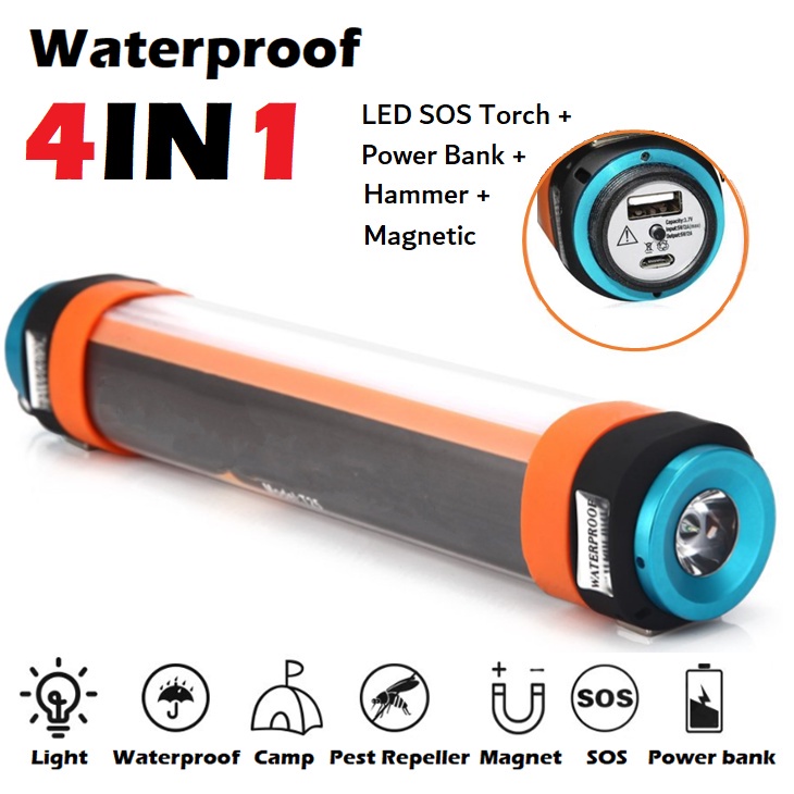 【4 IN 1】POWERLITE USB Rechargeable Waterproof Travel Light LED Lamp ...