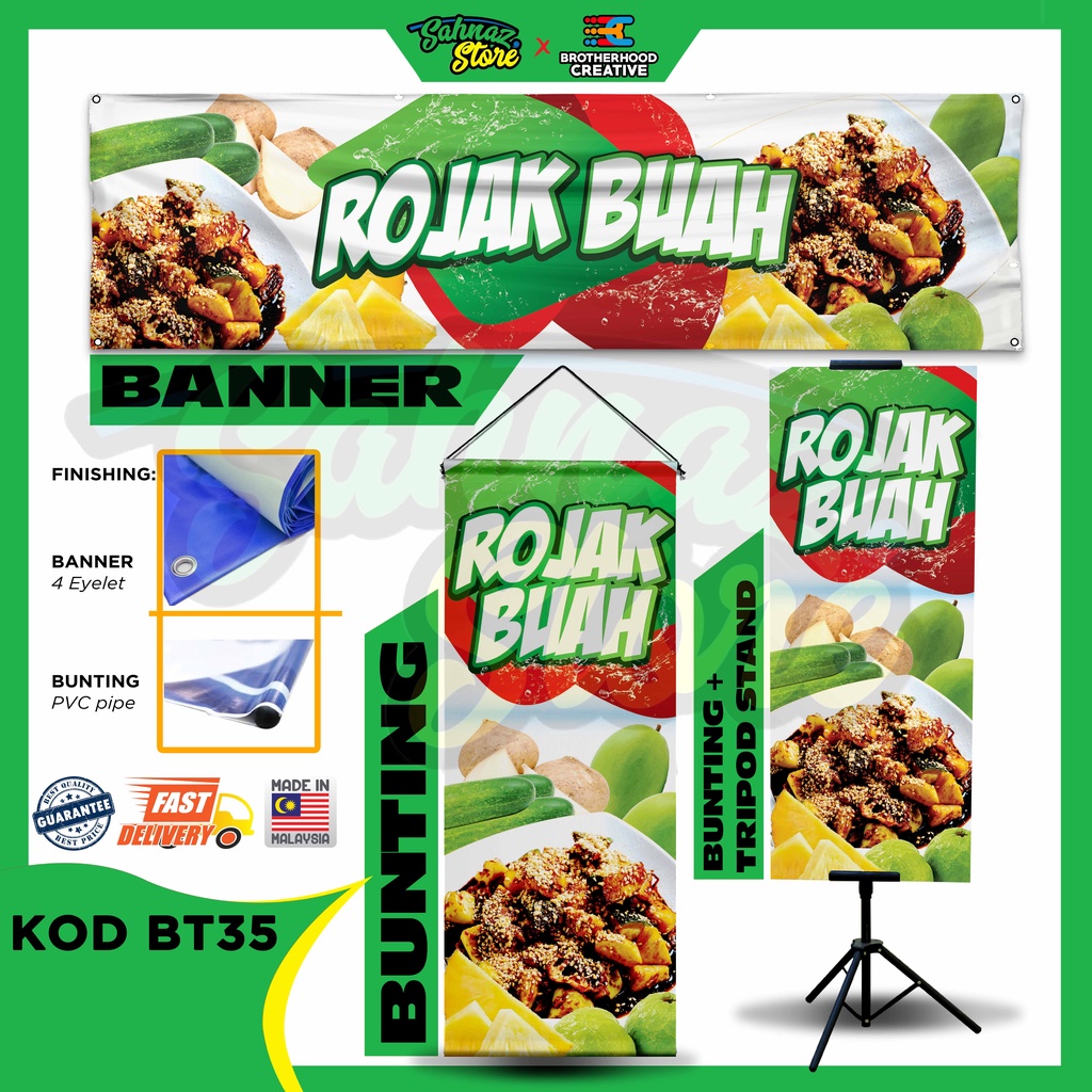 Bunting Banner Rojak buah Khas untuk lariskan Jualan produk ...