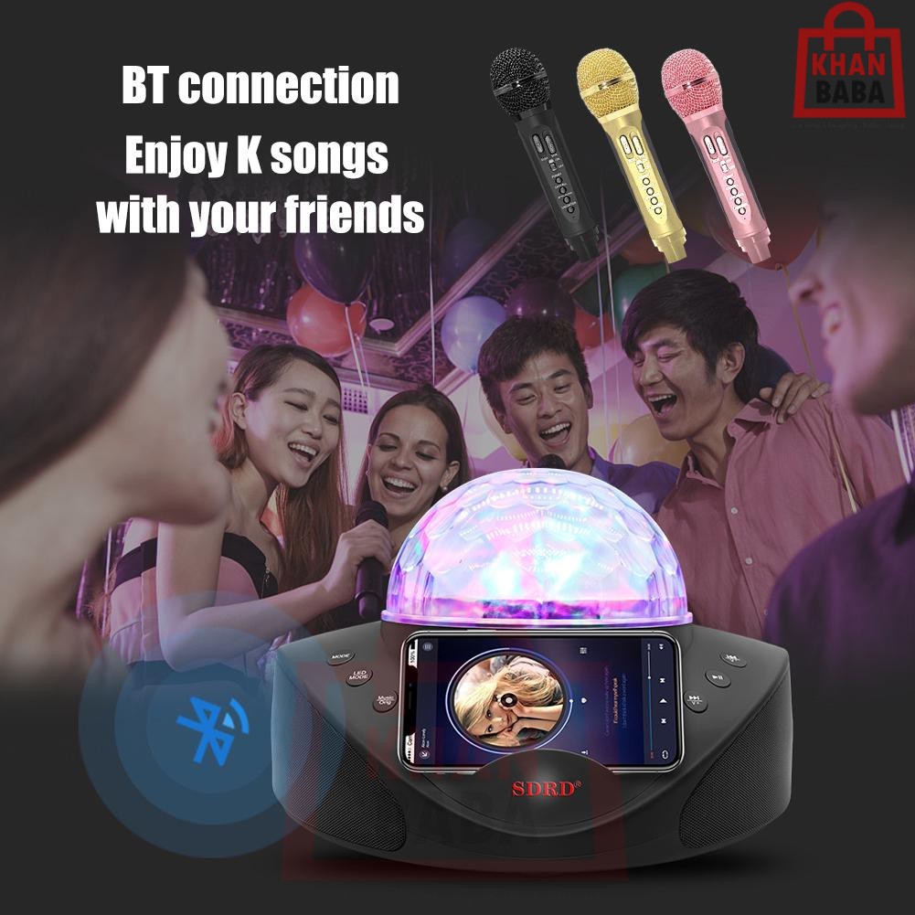 SD308 Dual Wireless Microphone Bluetooth Speaker Mobile Karaoke Stereo Black 20W SDRD Speaker ...