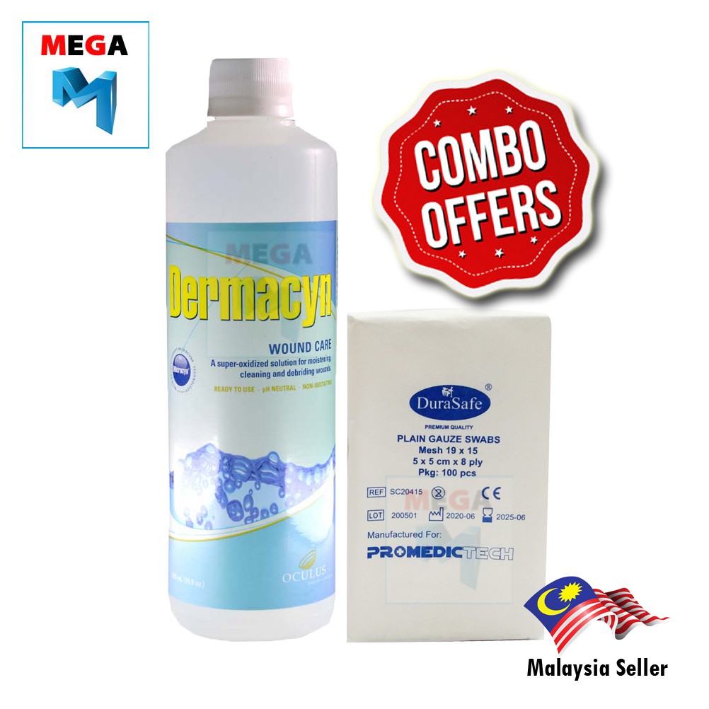 Dermacyn Wound Care solution 500ml+Gauze Swabs 5cm x 5cm (8 ply)100 pcs ...