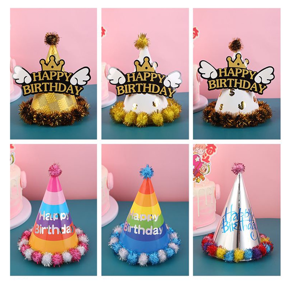 1 pcs Hari Jadi Topi Happy Birthday Party Hat POM POMS Child Adult ...
