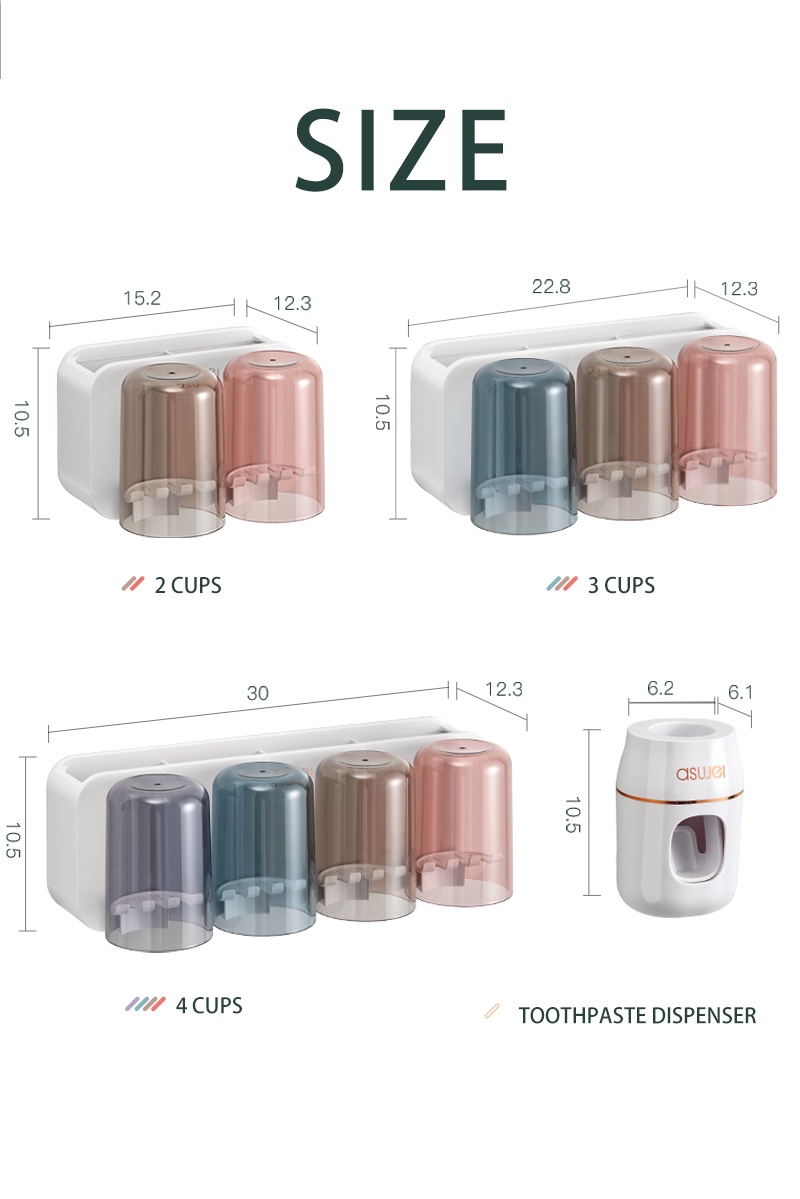 ASWEI Toothbrush Holder Automatic Toothpaste Dispenser Cups Wall ...