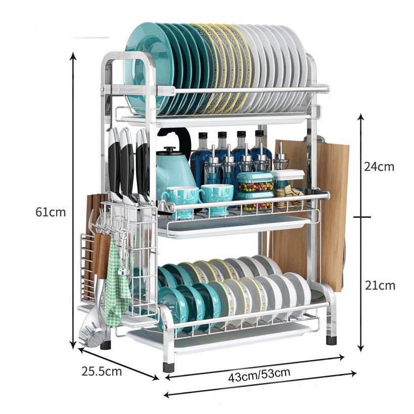 2/3Tier Rak Pinggan Stainless Steel Dish Rack Dish Drainer Dish Rak ...