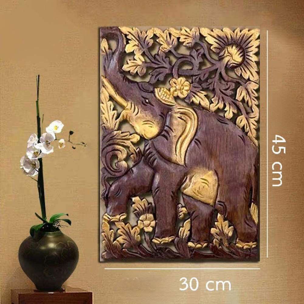 Decoration Teak Wood Carved Wall Elephant Wood Wall Hanging Wood Wall ...