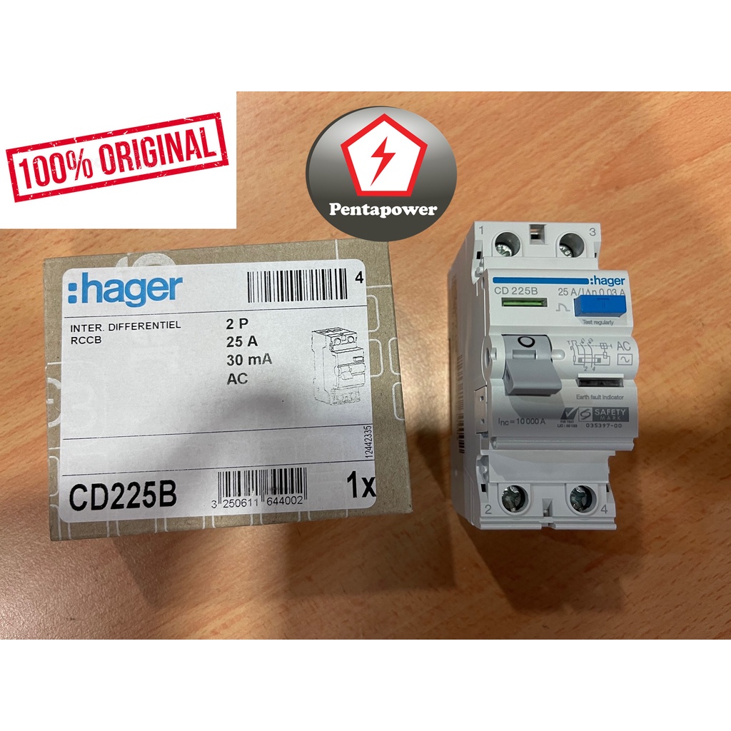 HAGER CD225B 25A 2P 30MA ( 0.03 A ) ELCB / RCCB | Shopee Malaysia