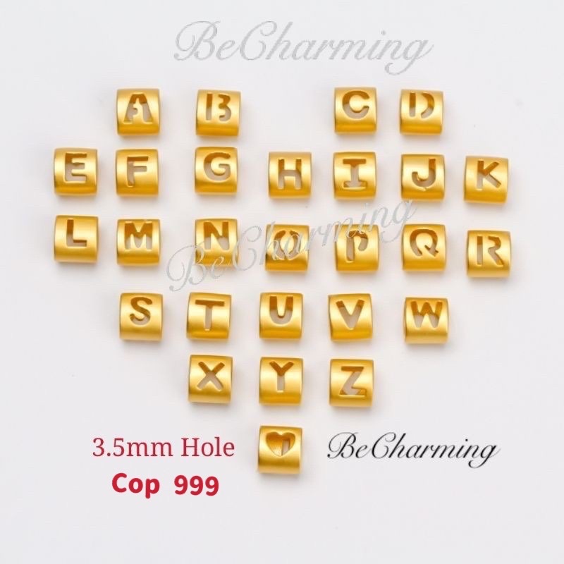 BeCharming 999 Gold Plating Alphabet Charm beads ADA Cop 999 charms ...