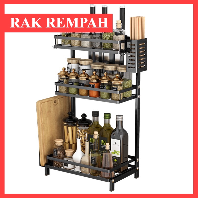 Rak Besi Rempah Garam Gula Kari Spice Rack Stainless Steel Seasoning ...