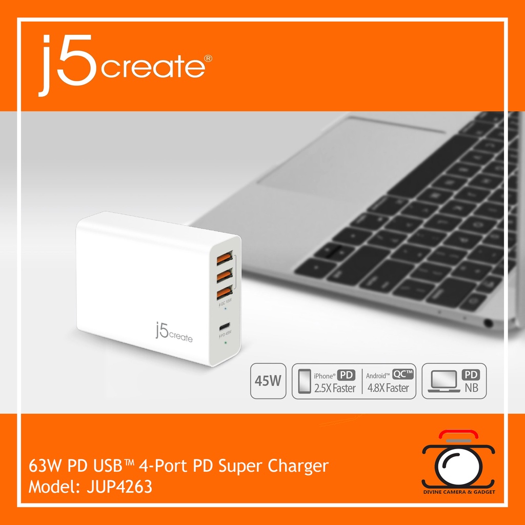 J5 CREATE 63W PD USB™ 4-Port PD Super Charger Model: JUP4263 | Shopee ...