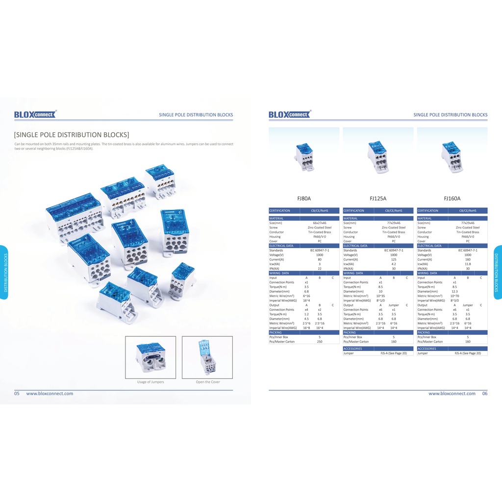 BLOX Connect Single Pole Distribution Blocks FJ80A/FJ125A/FJ160A/FJ175A ...