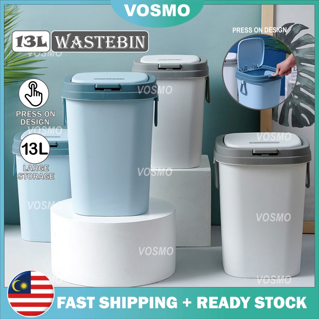 VOSMO 13L Trash Can Kitchen Toilet Waste Bin With Lid Rubbish Can ...