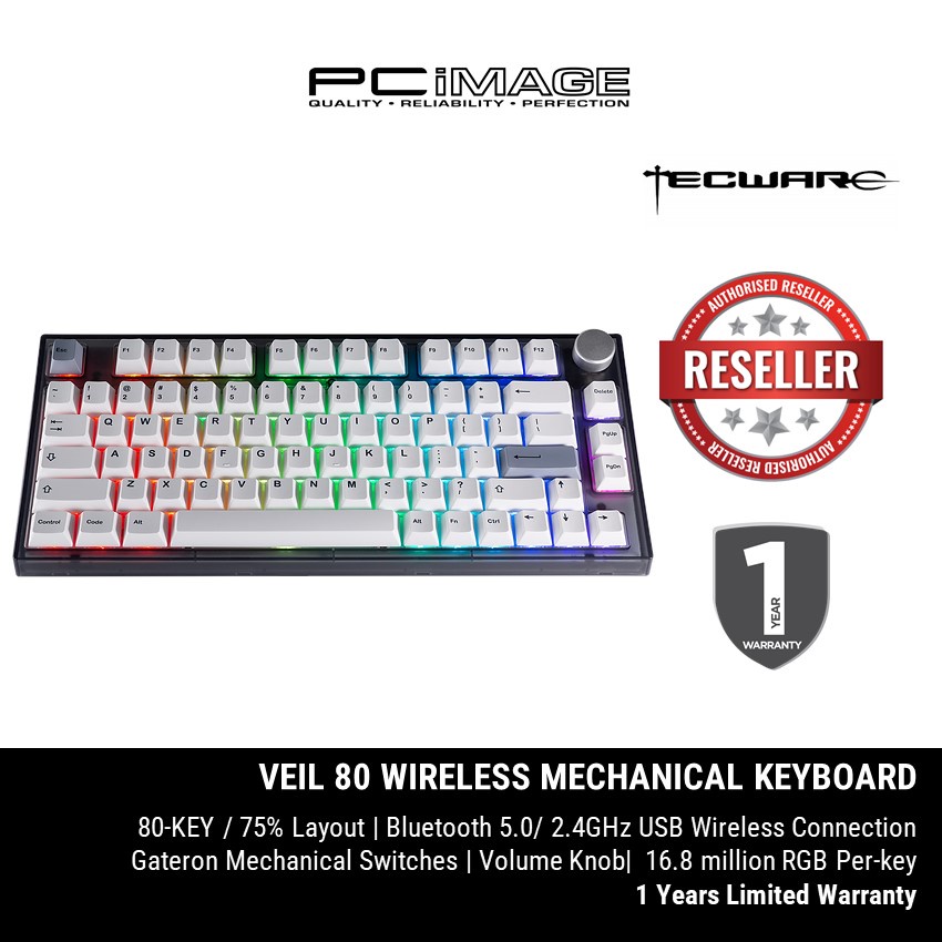 TECWARE VEIL 80 WIRELESS TRANSLUCENT BLACK MECHANICAL KEYBOARD | Shopee ...
