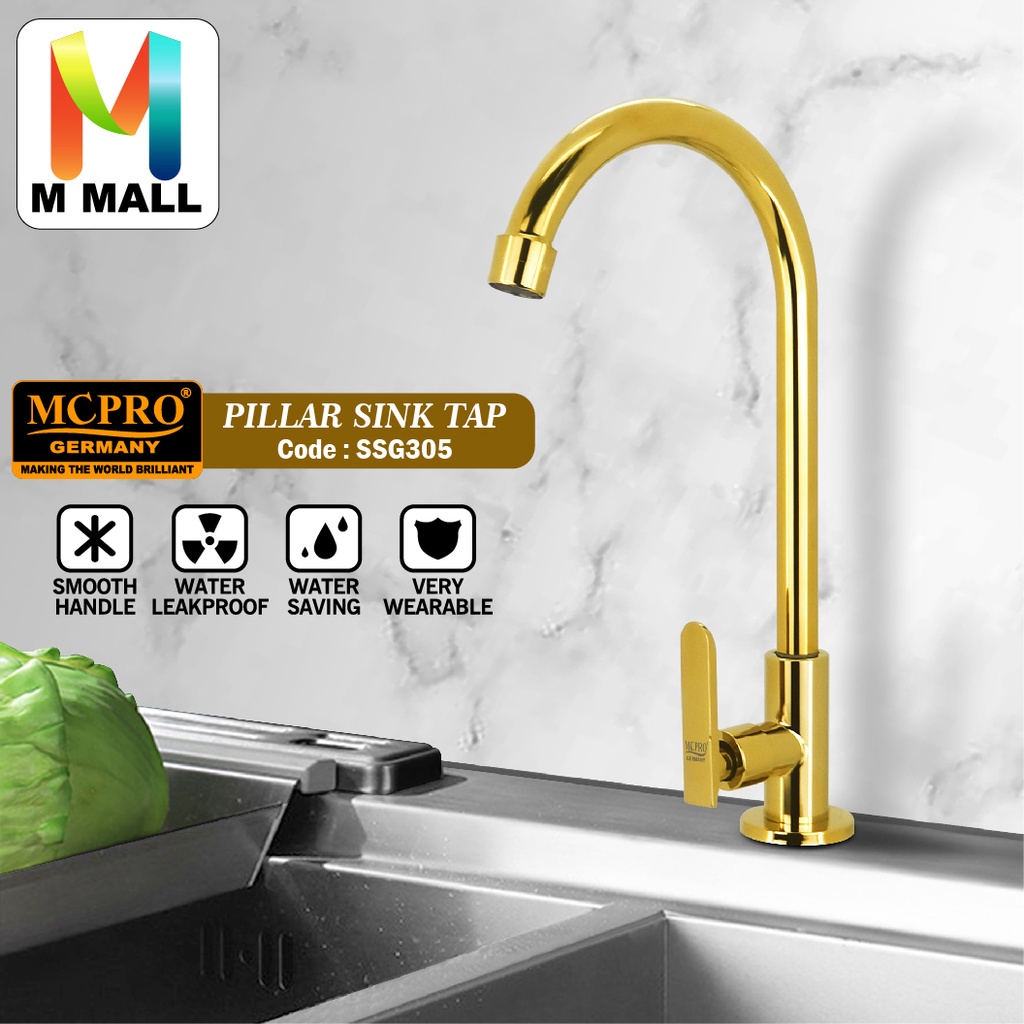 MCPRO GOLD Kitchen Sink Faucet Pillar Sink Water Tap (SSG305) | Shopee ...