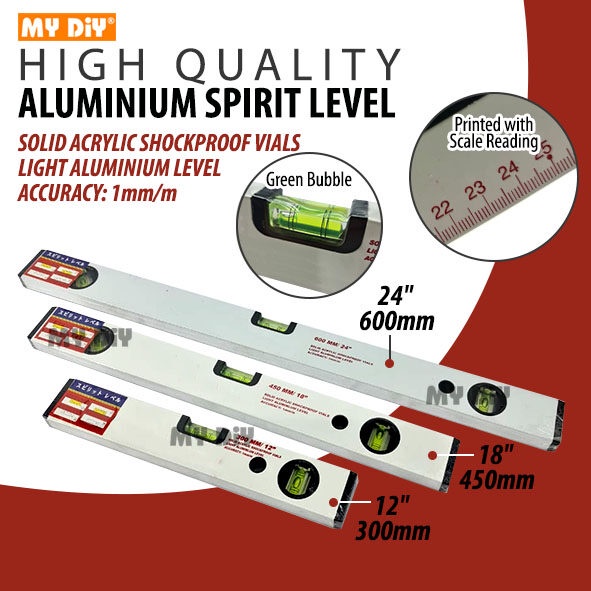 MYDIYHOMEDEPOT - HIGH QUALITY ALUMINIUM SPIRIT LEVEL IN SIZE 12in 18in ...