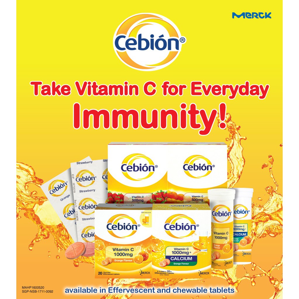 Cebion Effervescent Vitamin C 1000mg 10's,40's / Cebion Chewable 500mg ...