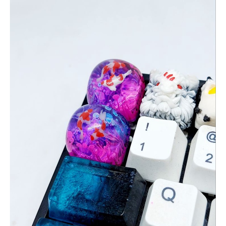 Dom mini profile koi fish resin Keycap blue and pink tone decorates ...