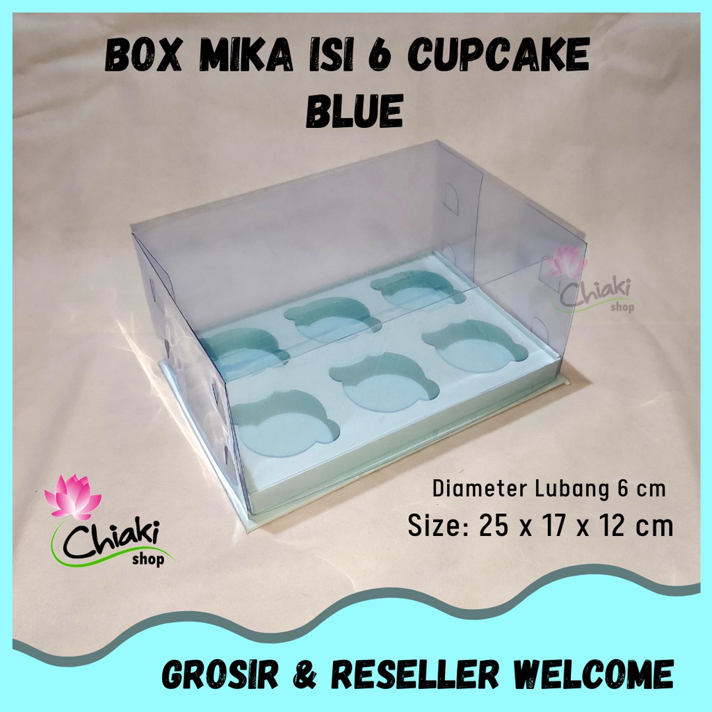 Box Mica ALAS BLUE 25 x 17 x 12 Cupcake contains 6 Cake Pudding Tart ...