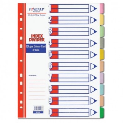 Finepap File Index Divider A4 120gsm 10 Colour Card S1208-Paper ...
