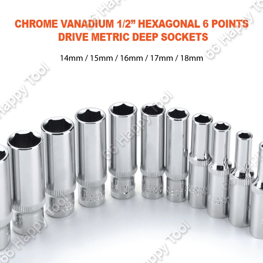 1/2" Drive 14-18mm Hex Deep Socket Wrench Head 6 Point Long Sleeve for ...