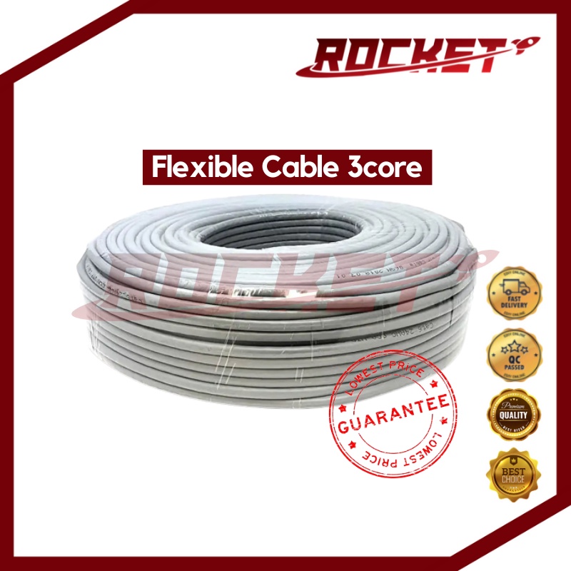 【Loose Cut】3 Core Flexible Cable GREY COLOUR Flexible Wire VTRON 40/076 ...