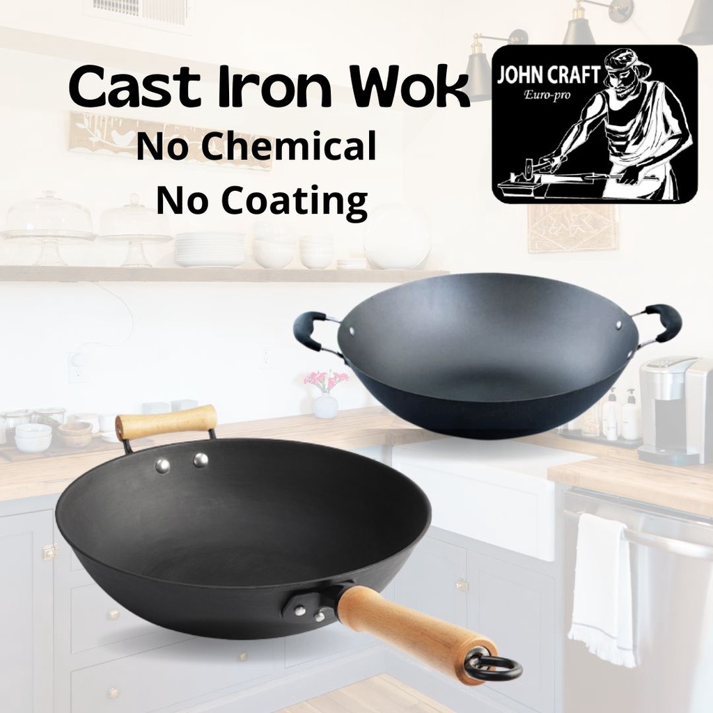 John Craft Metal Cast Iron Wok 生铁锅 (32cm, 34cm, 40cm) | Shopee Malaysia