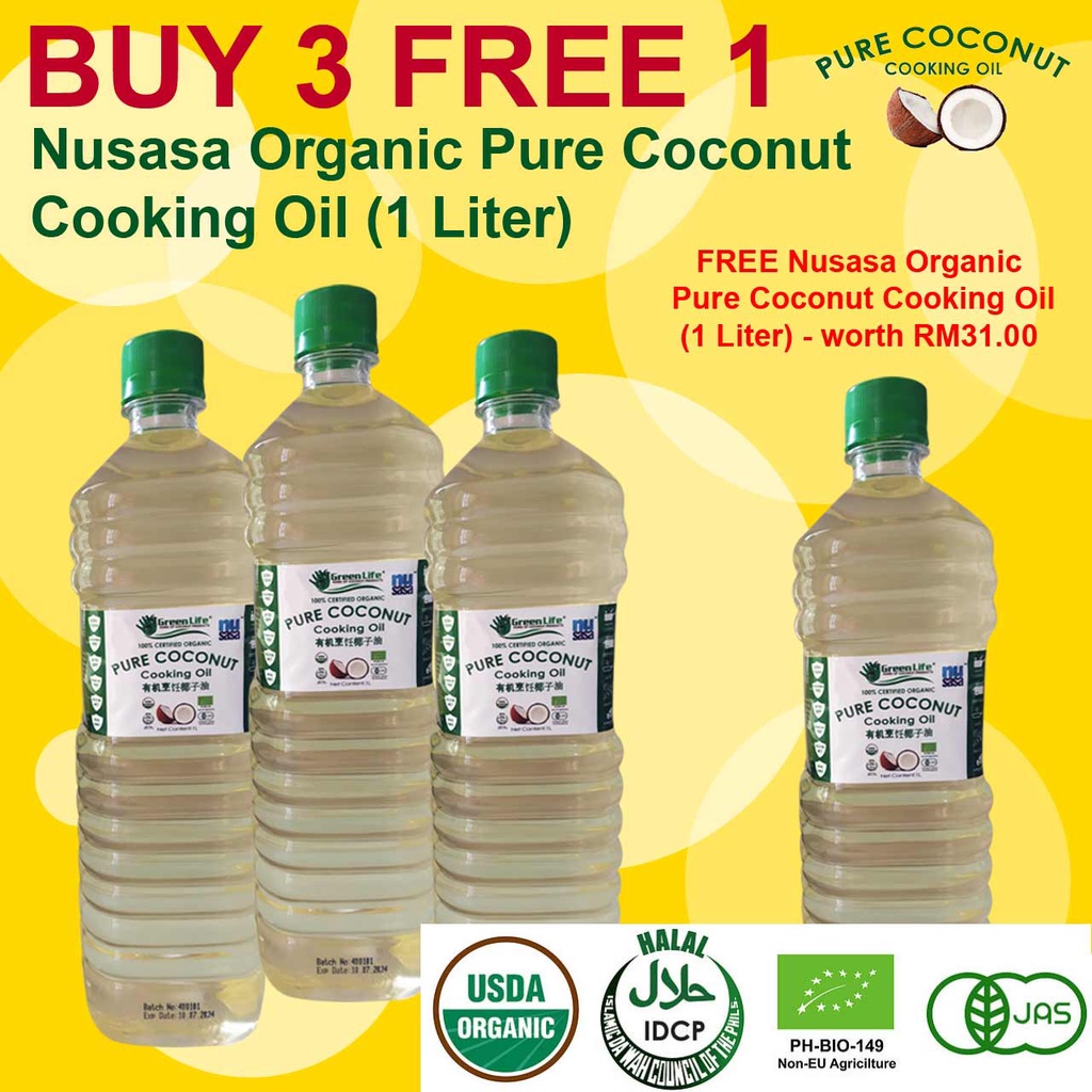 Nusasa Organic Pure Coconut Cooking Oil 1 Liter (BUY 3 FREE 1) | Shopee ...