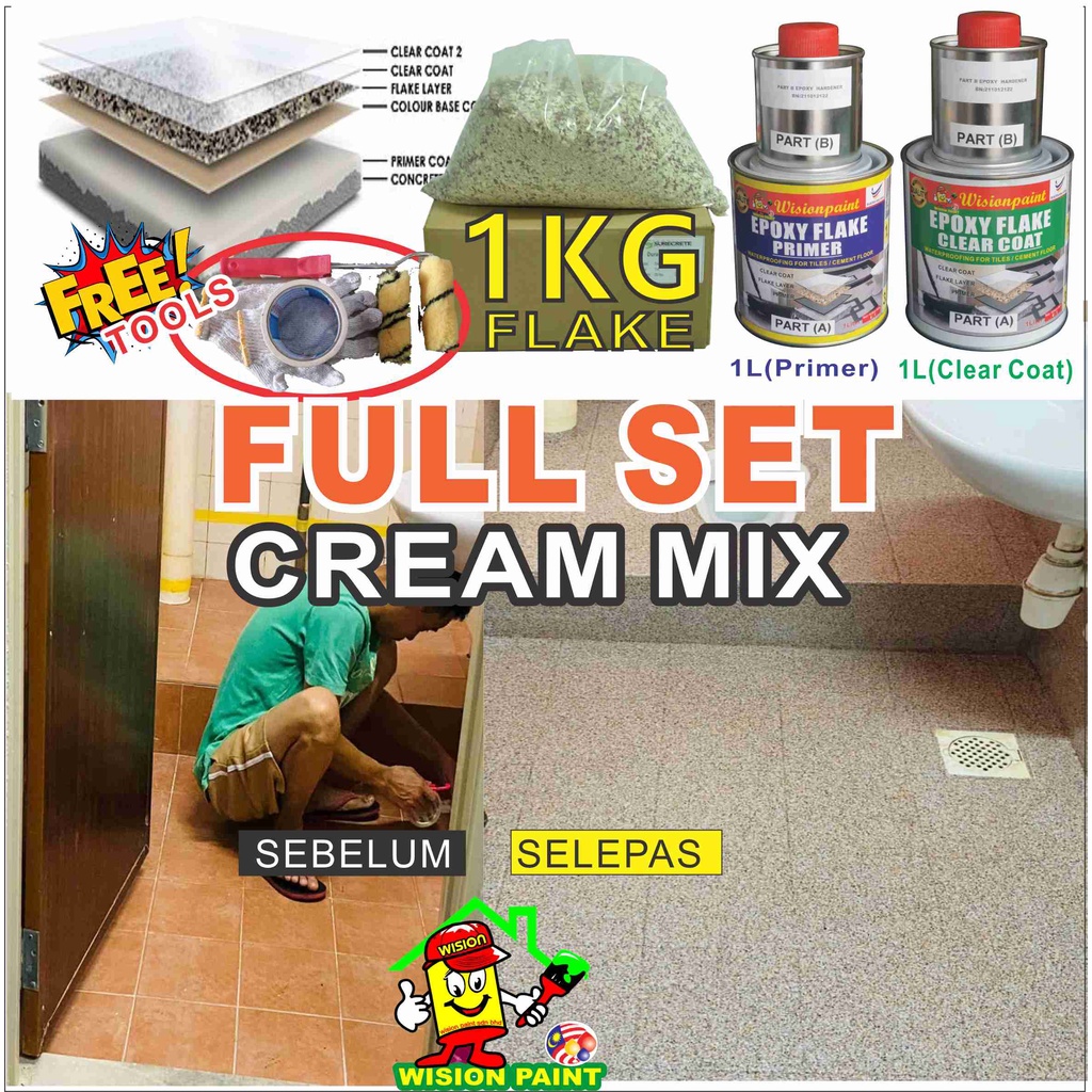CREAM MIX / FULL SET Flake Coating Epoxy Toilet Floor Waterproof (FREE ...