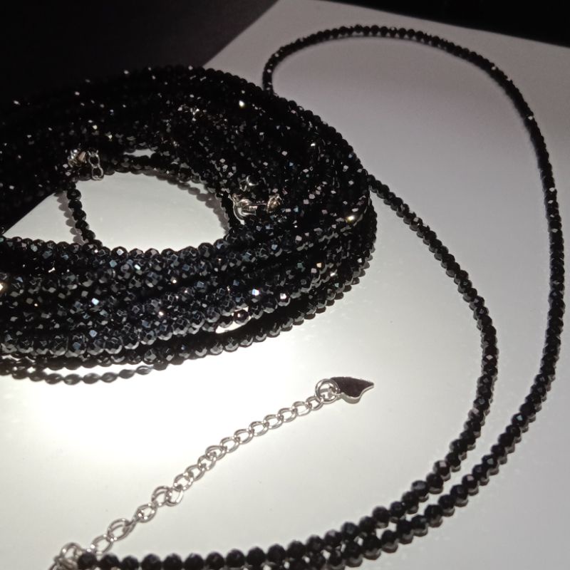 Black Spinel Necklace Silver Gold Plated 45-55cm/2.5mm 黑尖晶锁骨链 | Shopee Malaysia