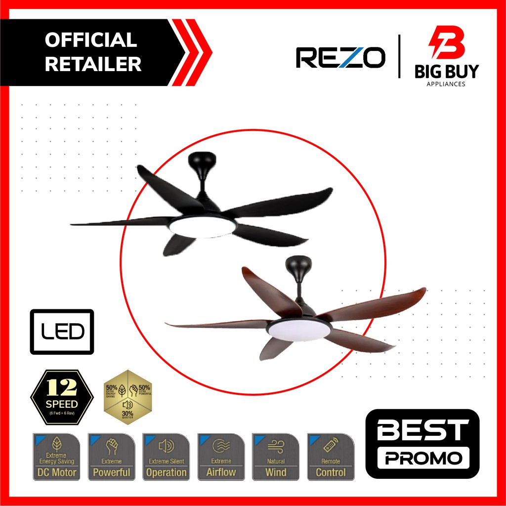 REZO Venzo 56/5B LED with Remote Control Ceiling Fan with Light Extreme ...
