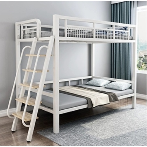Double Decker Metal Bunk Bed Frame Adult Loft Bed Front Side Stair ...