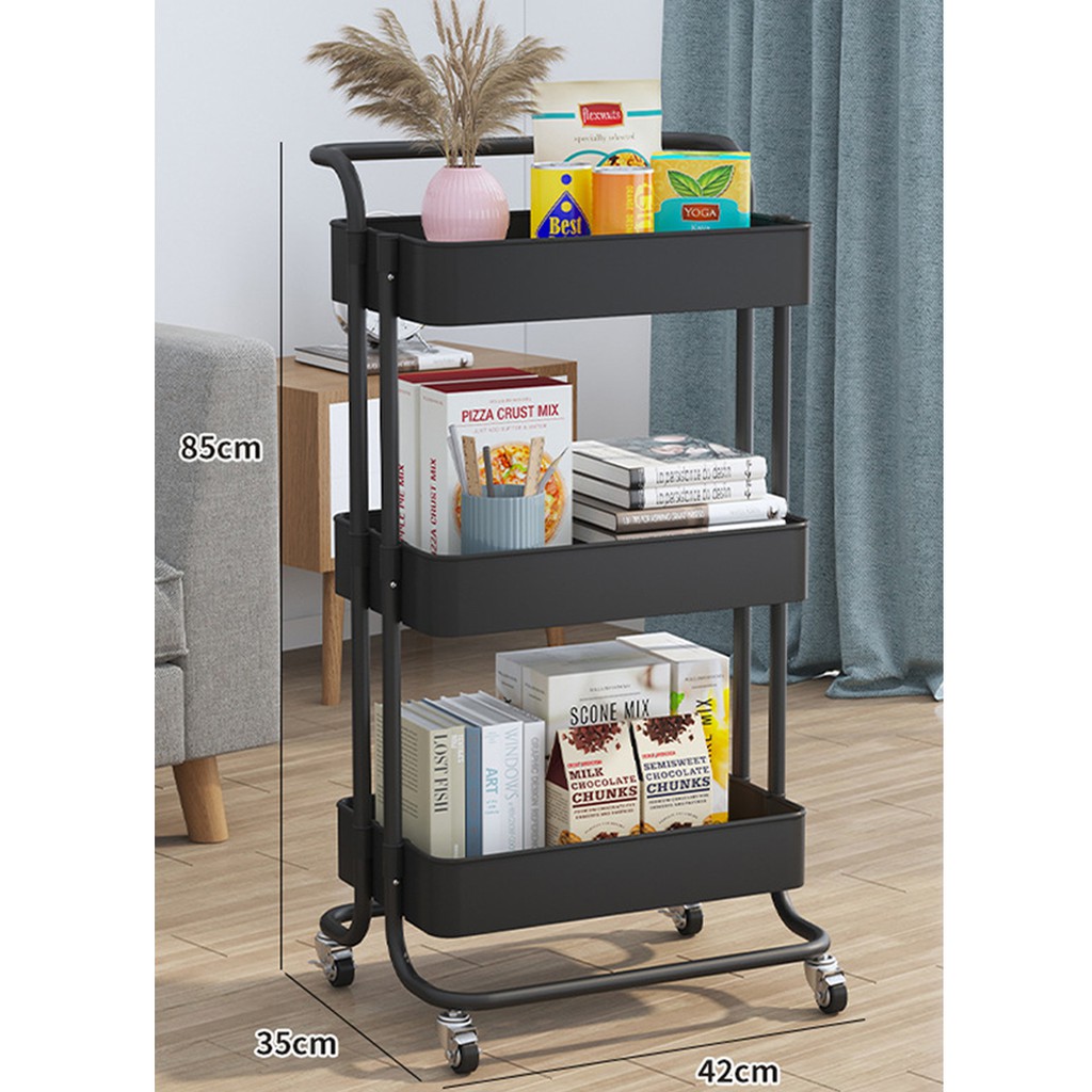 3 Tiers Trolley Storage Rack / Office Shelves Home Kitchen Trolley ...
