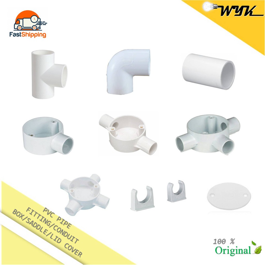 PVC Pipe Fitting / PVC Conduit Box / Saddle / PVC Lid Cover | Shopee ...