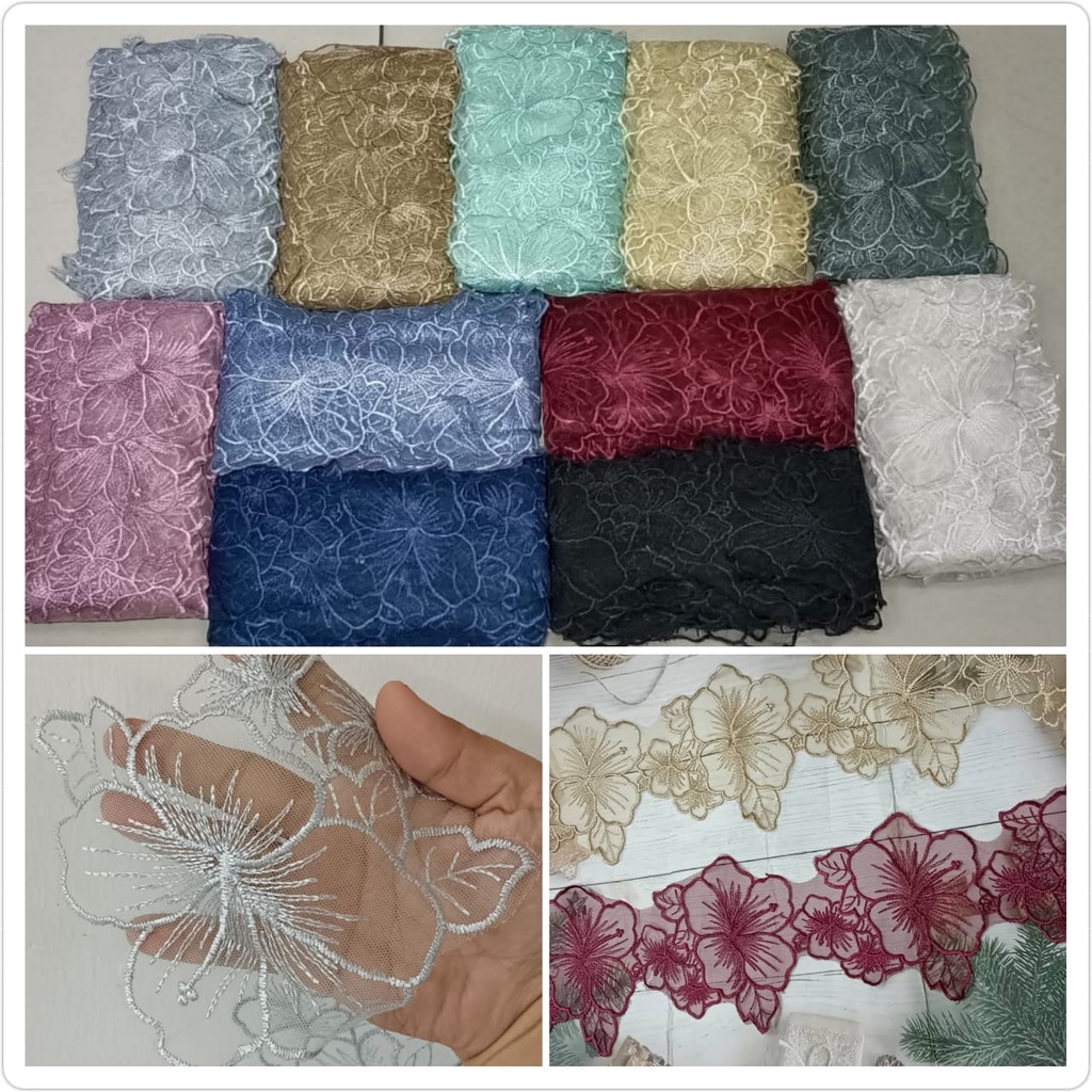 Hibiscus Bunga Lace Patch, Renda Lace, Lace Meter, Border Lace, Flower ...