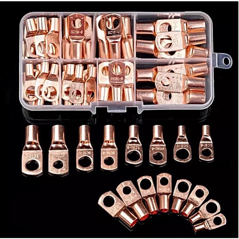 60Pcs Bolt Hole Tinned Copper Lugs Ring Battery Terminals M6/M8 Bare Cable Electric Crimp Wire ...