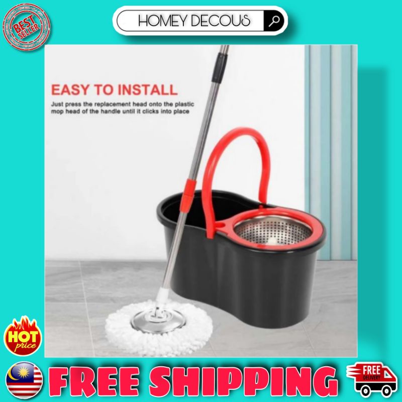 MOP LANTAI EASY SPIN MOP WITH WHEELS STAINLESS STEEL BASKET (2MOP HEADS ...