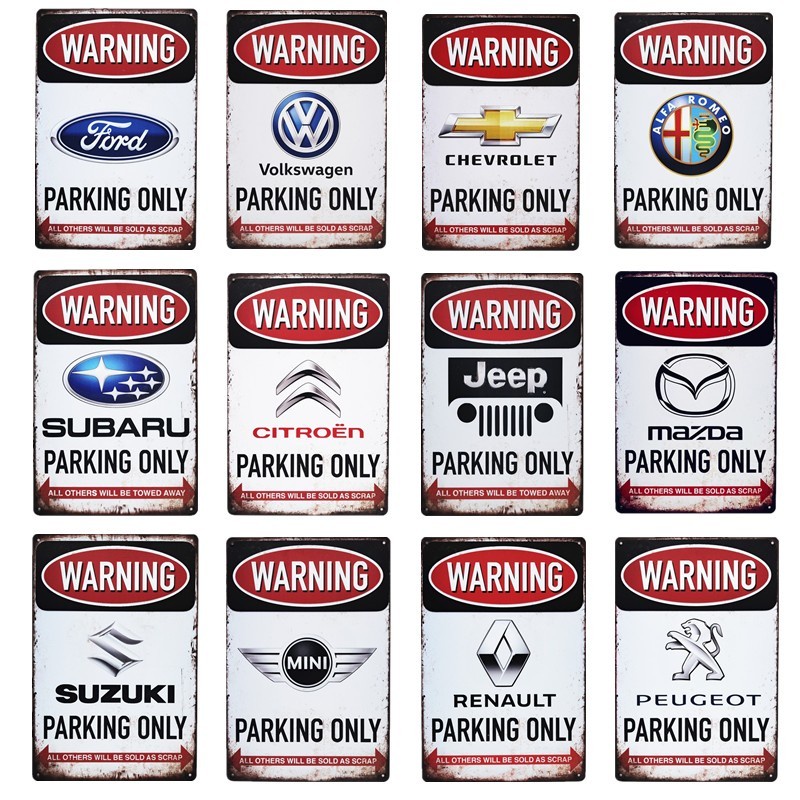 Rust Retro Metal Tin Sign Car Brand Warning Parking Only Signs Garage ...