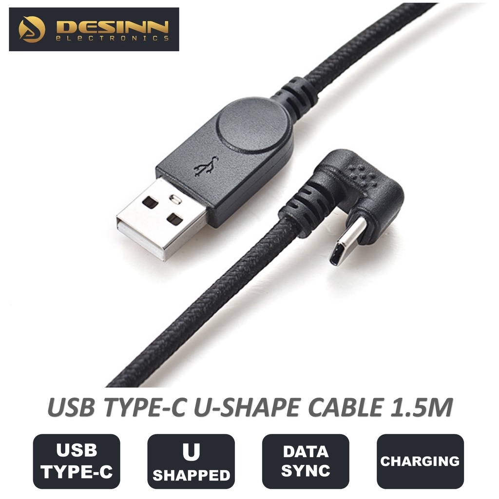 USB Type C Cable U Shape 1.5m 180 Degree Angle USBC Fast Charging Data ...