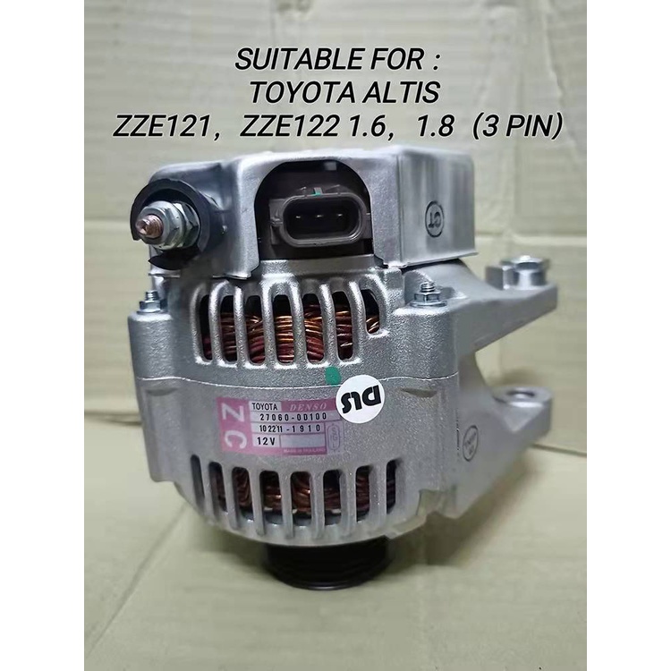NEW ALTERNATOR TOYOTA ALTIS ZZE121 ZZE122 1.6 1.8 3PIN 27060-0D100 ...