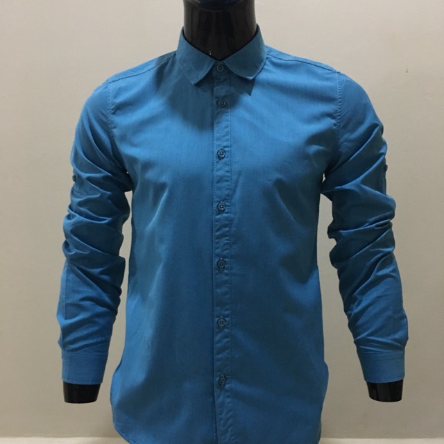 Men’s Baby Blue Smooth Plain Basic Simple BusinessCasual Long Sleeve ...